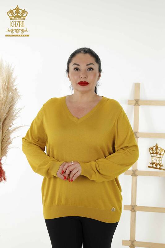 Venta al por mayor de Suéter de Mujer - Básico - Con Logo - Azafrán - 30181 | kazee